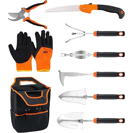 Amazon.com : Vremi 9 Piece Garden Tools Set - Gardening Tools with Garden Gloves and Garden Tote ...