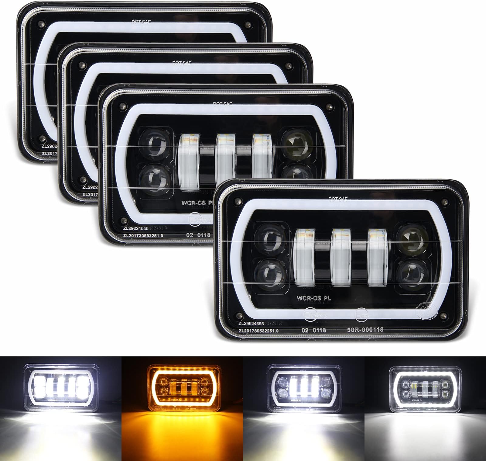 Amazon.com: 4x6 Led Headlights with White RGB Halo Music Mode Seal Beam ...