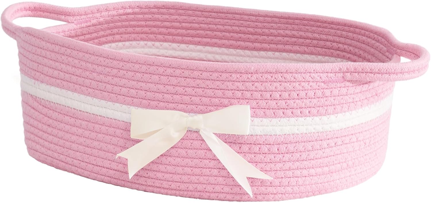 Goodpick Pink Baby Gift Basket, Small Woven Rope Basket, Cute Nursery ...