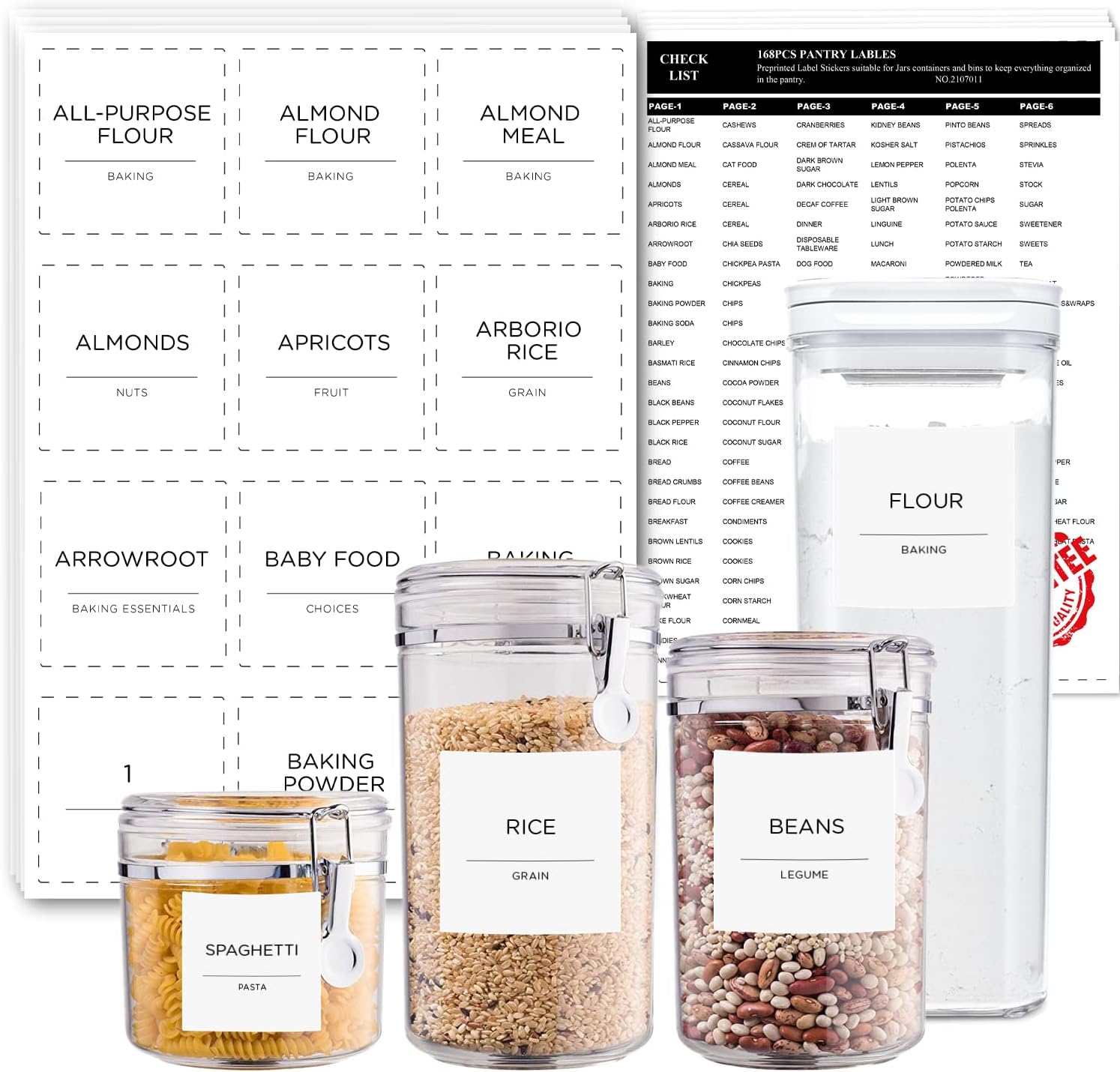 v2croft 168 Pantry Labels for Food Containers, Minimalist White Matte ...