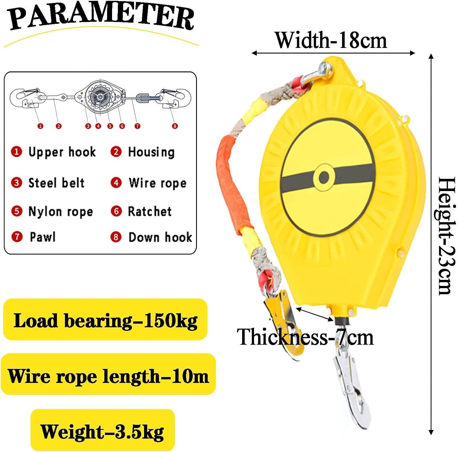 Buy Retractable self-retracting lifeline, fall arrest system with steel ...