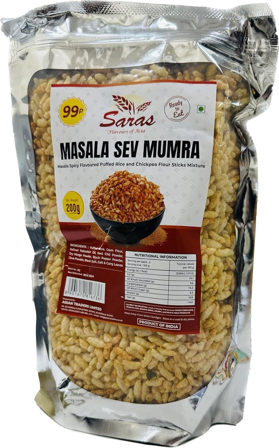 Saras Masala Sev Mumra - 200g (Pack of 6) | Spicy and Crunchy Snack ...