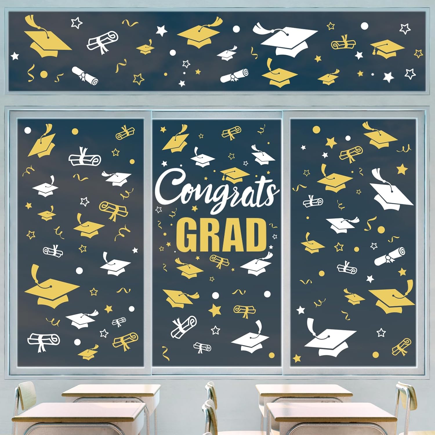 Amazon.com: Whaline 9 Sheet 236Pcs Graduation Window Clings White Gold ...