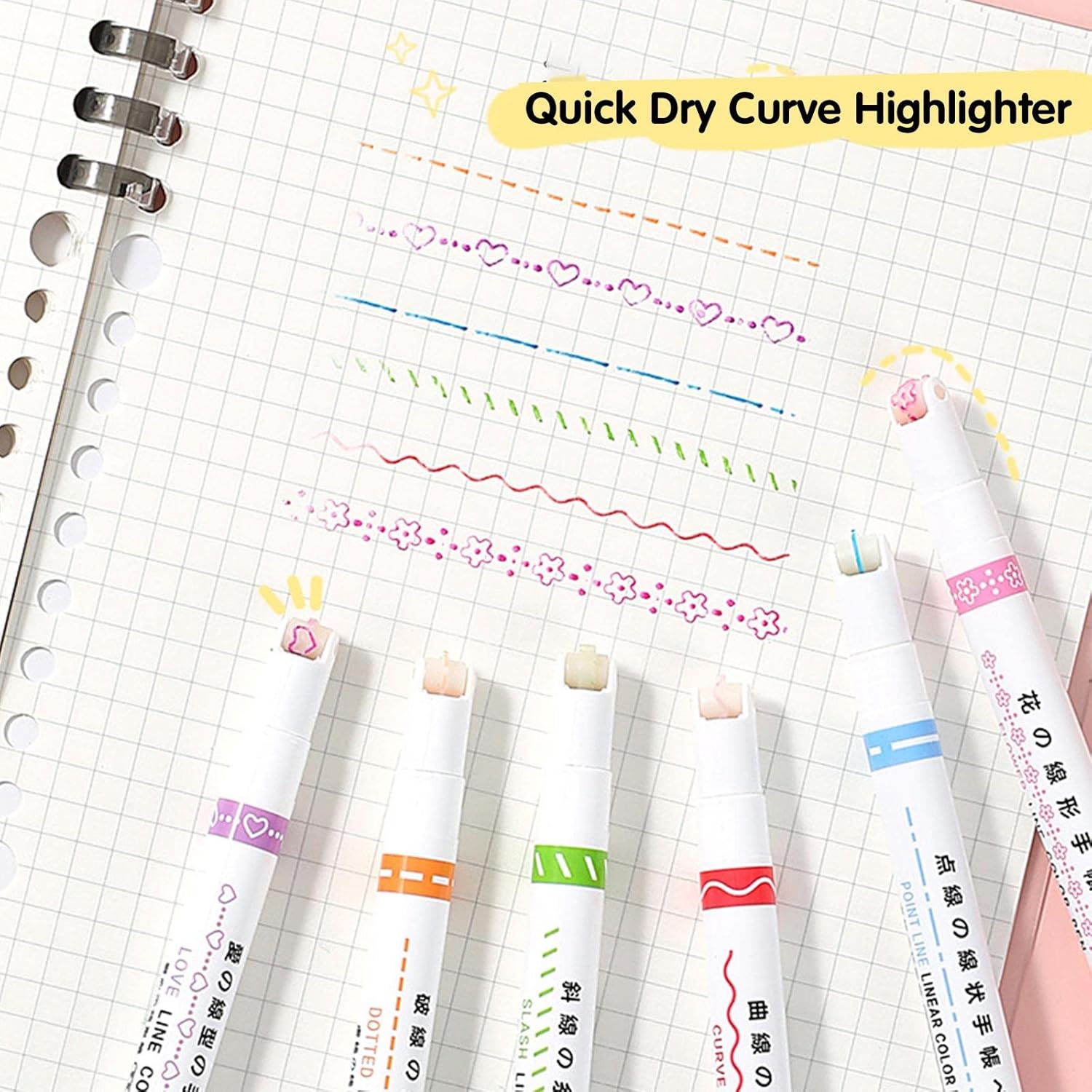 Buy Curve Highlighter Pen Set, 6 PCS Different Curve Shapes,Linear ...