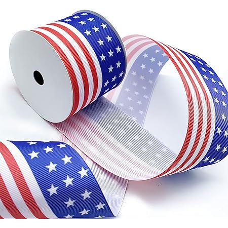 Amazon.com: Ribbli Patriotic Stars and Stripes Wired Satin Ribbon ...