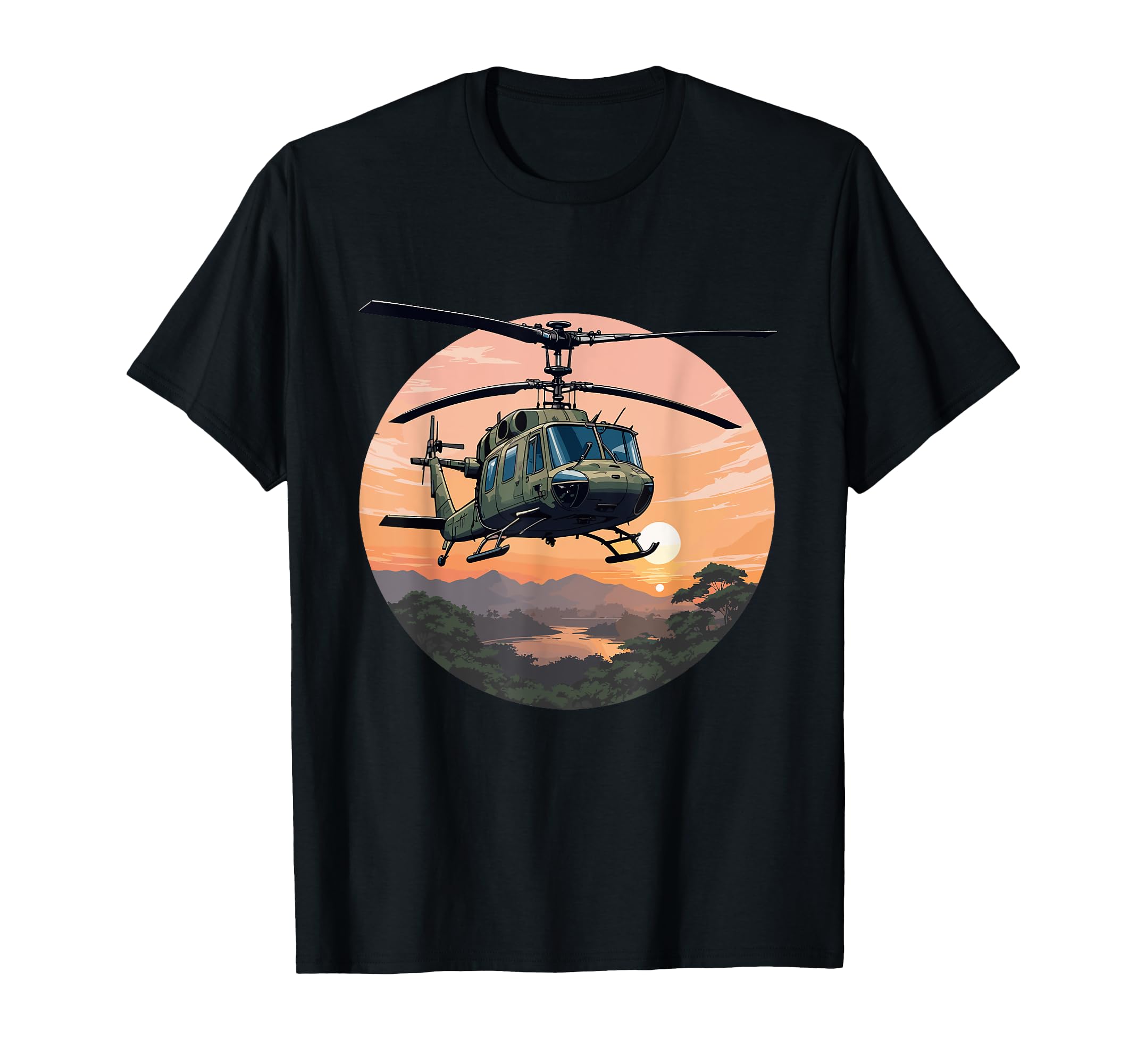 Amazon.com: UH-1 Huey Helicopter Vintage Sunset Vietnam Chopper T-Shirt ...