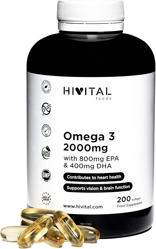 Omega 3 2000 mg. 200 cápsulas para más de 3 meses de tratamiento. Con ...