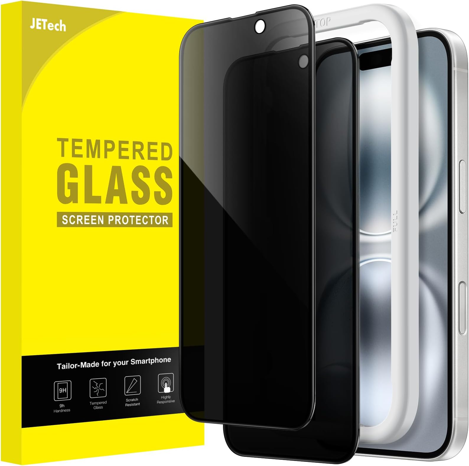 JETech Privacy Full Coverage Screen Protector for iPhone 16 6.1-Inch, Black Edge Anti-Spy ...