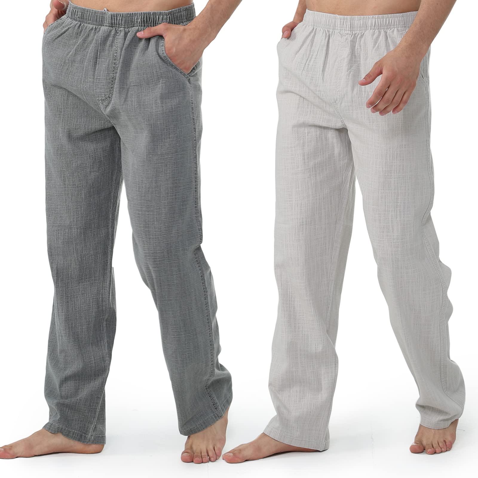 Mens Linen Casual Pants, Loose Lightweight Straight Leg Cotton ...