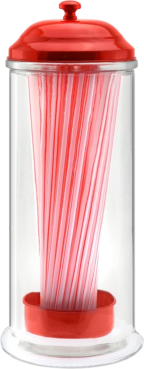 Amazon.com: Straw Dispenser with Stainless Steel Lid | Glass Red Straw ...