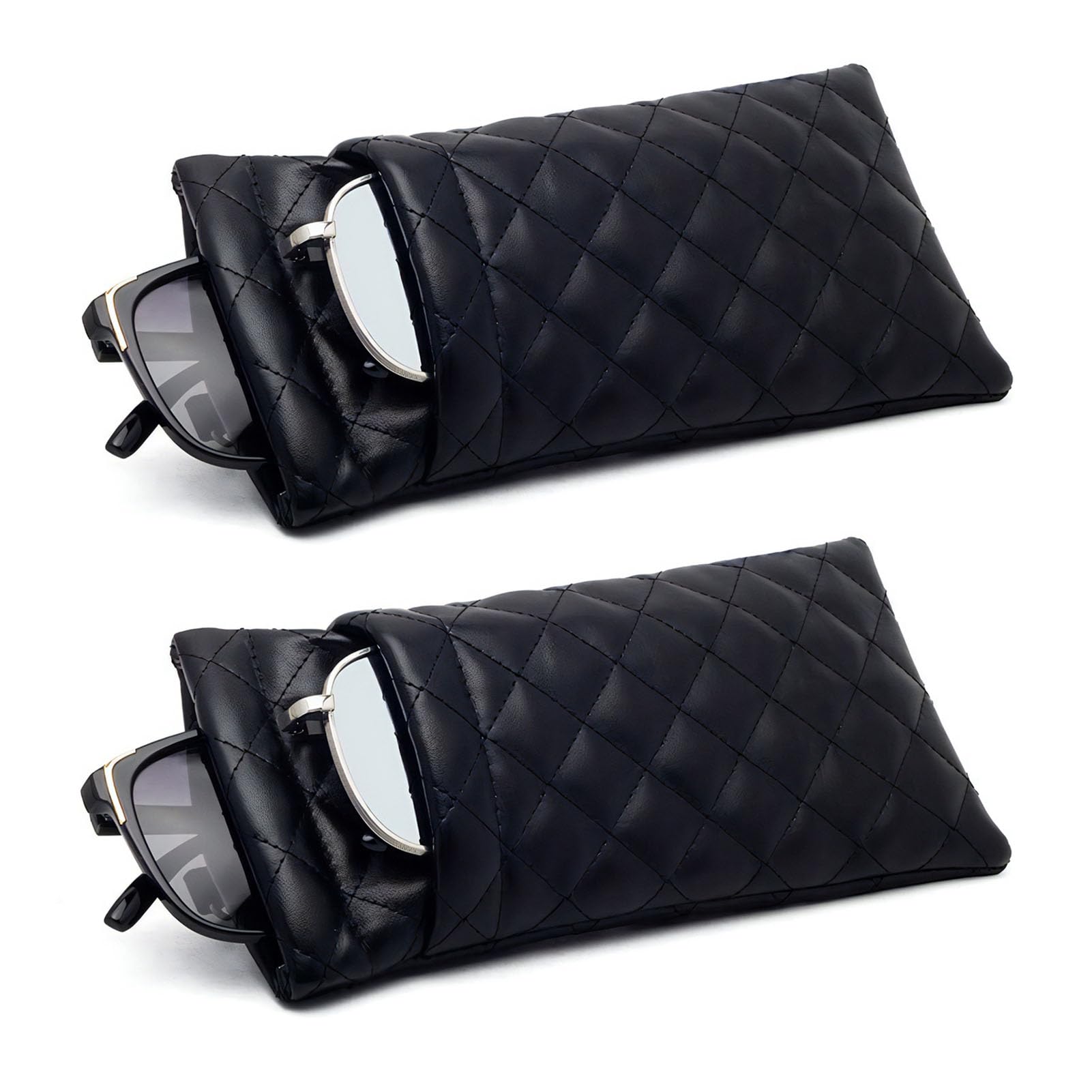 ANLIOTO 2 Pcs Double Glasses Case, PU Leather Double Eyeglass Case ...