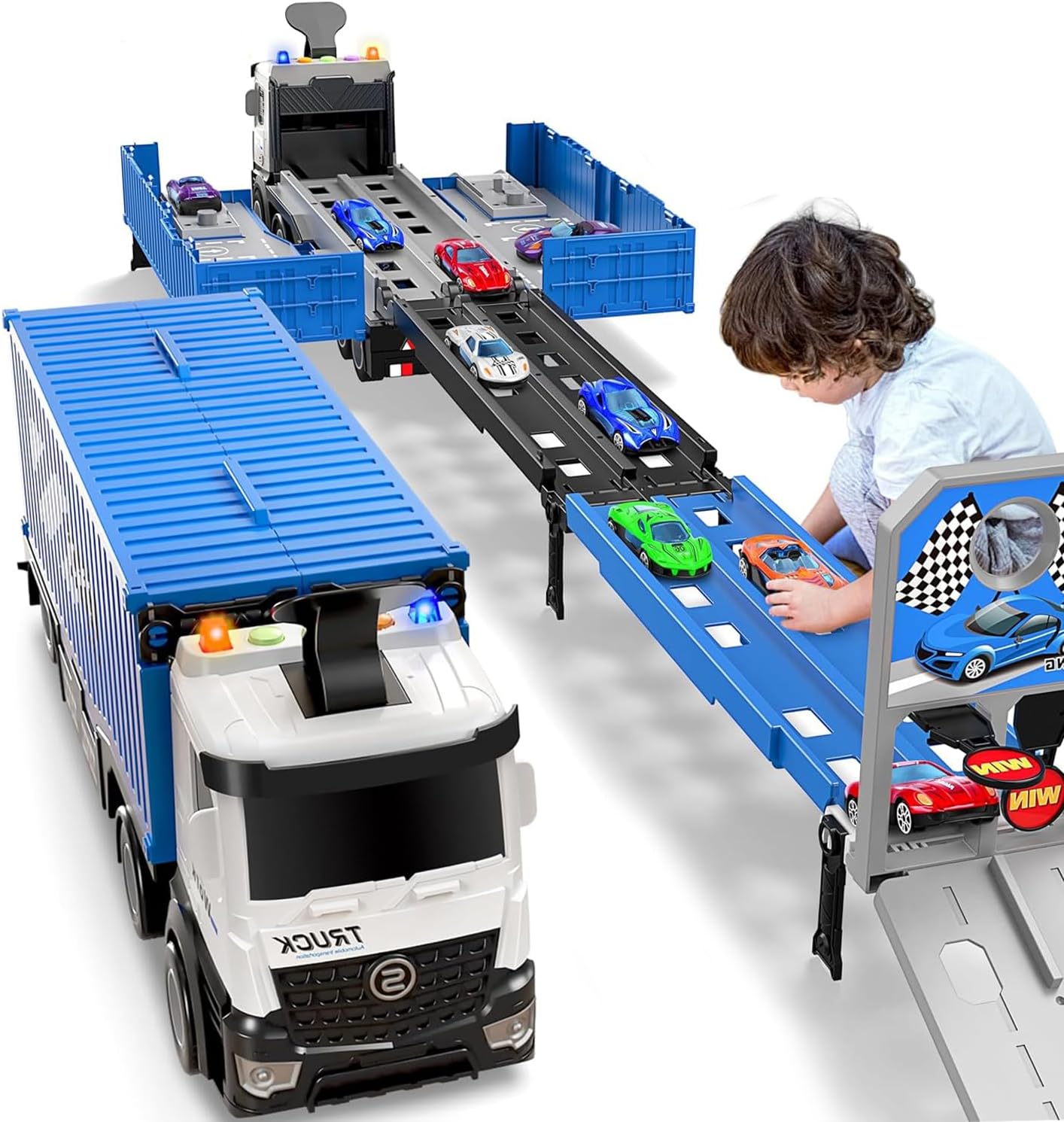 AquaFalcon Truck Race Track Toddlers Toys, Foldable 3 Layer Car Race ...