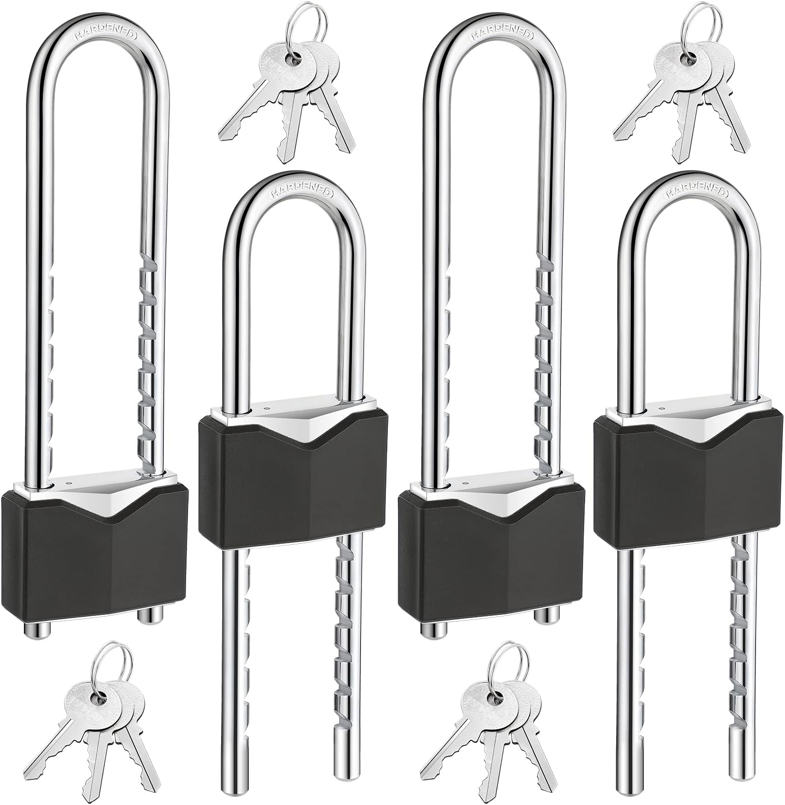 2 Pcs Long Shackle Padlock with Key Solid Brass Removable Adjustable ...