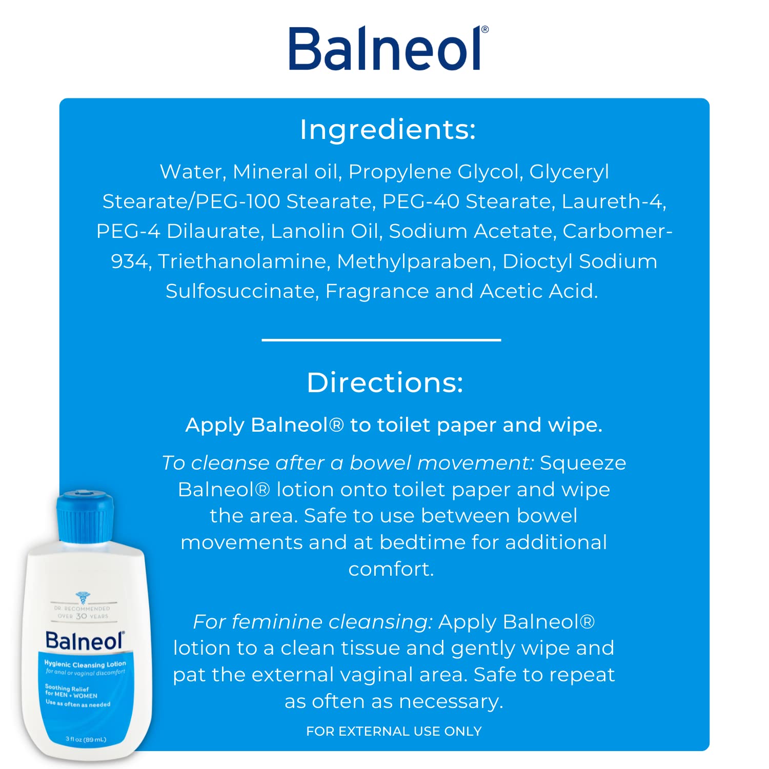 Buy Balneol Hygienic Cleansing Lotion for Women and Men, Soothing ...