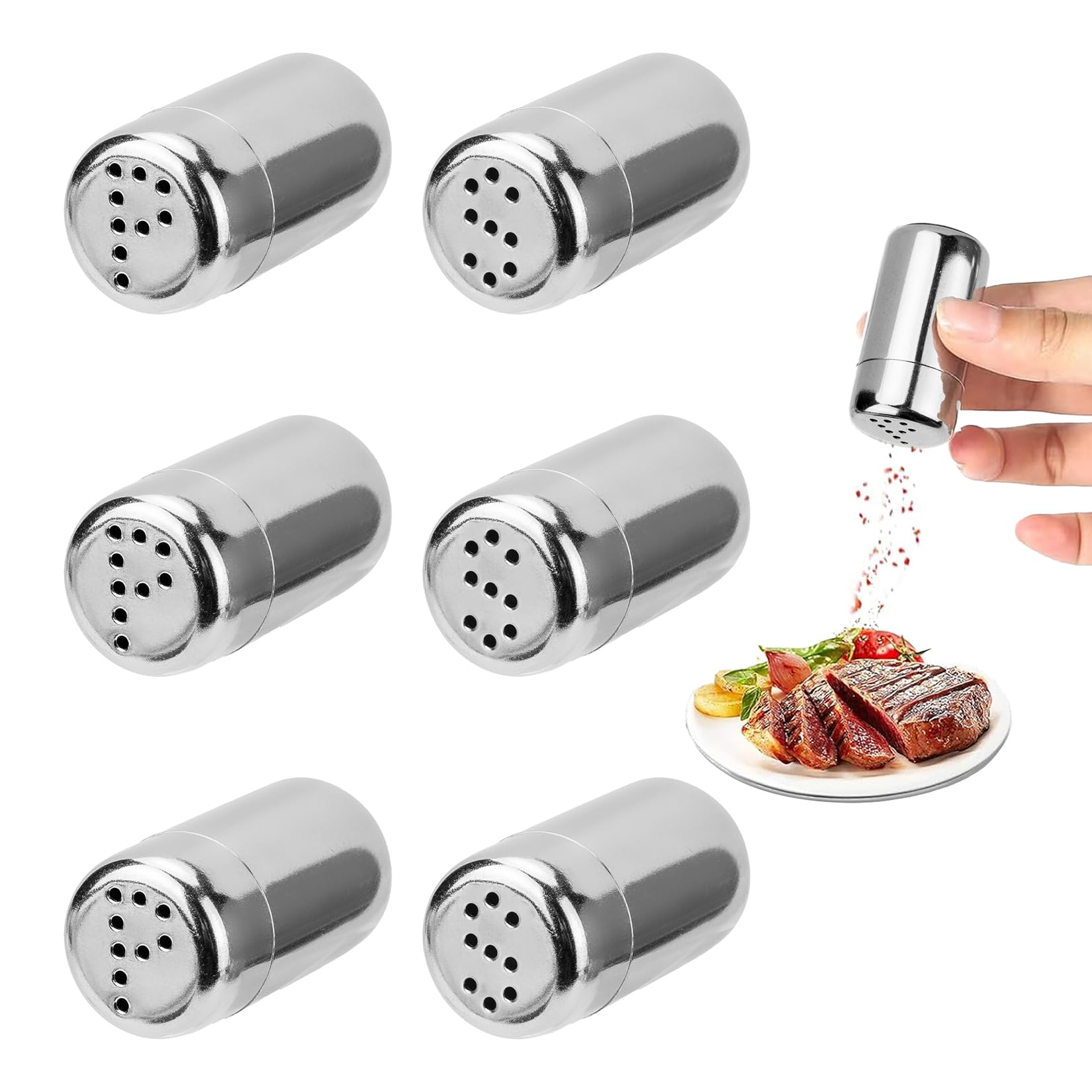 zrfgbxim 6 Pcs Mini Salt and Pepper Shakers, Stainless Steel Salt and ...