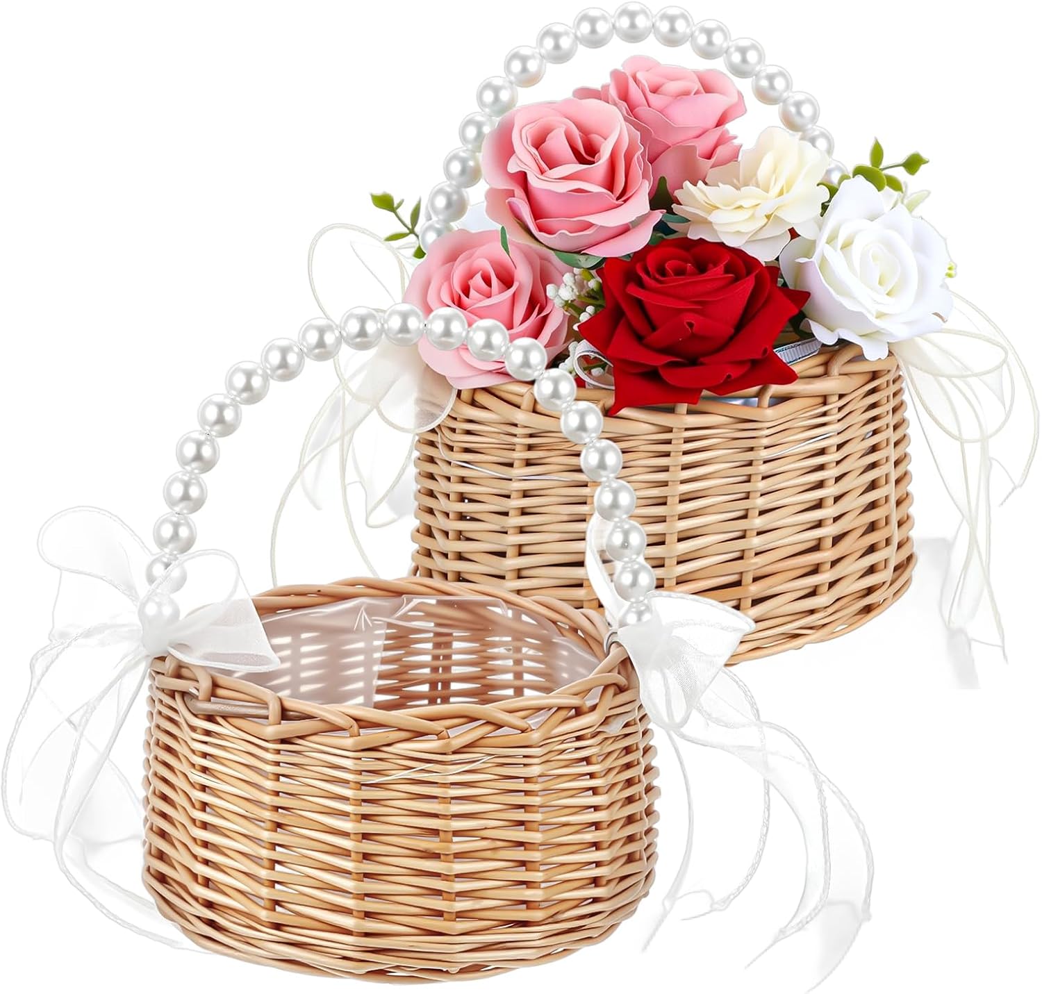 Amazon.com: 2 PCS Flower Girl Baskets, Small Wicker Rattan Wedding ...