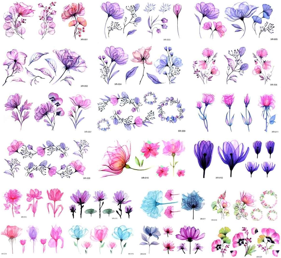 Amazon.com : 60 Sheets Waterproof Butterfly Flower Temporary Tattoos ...