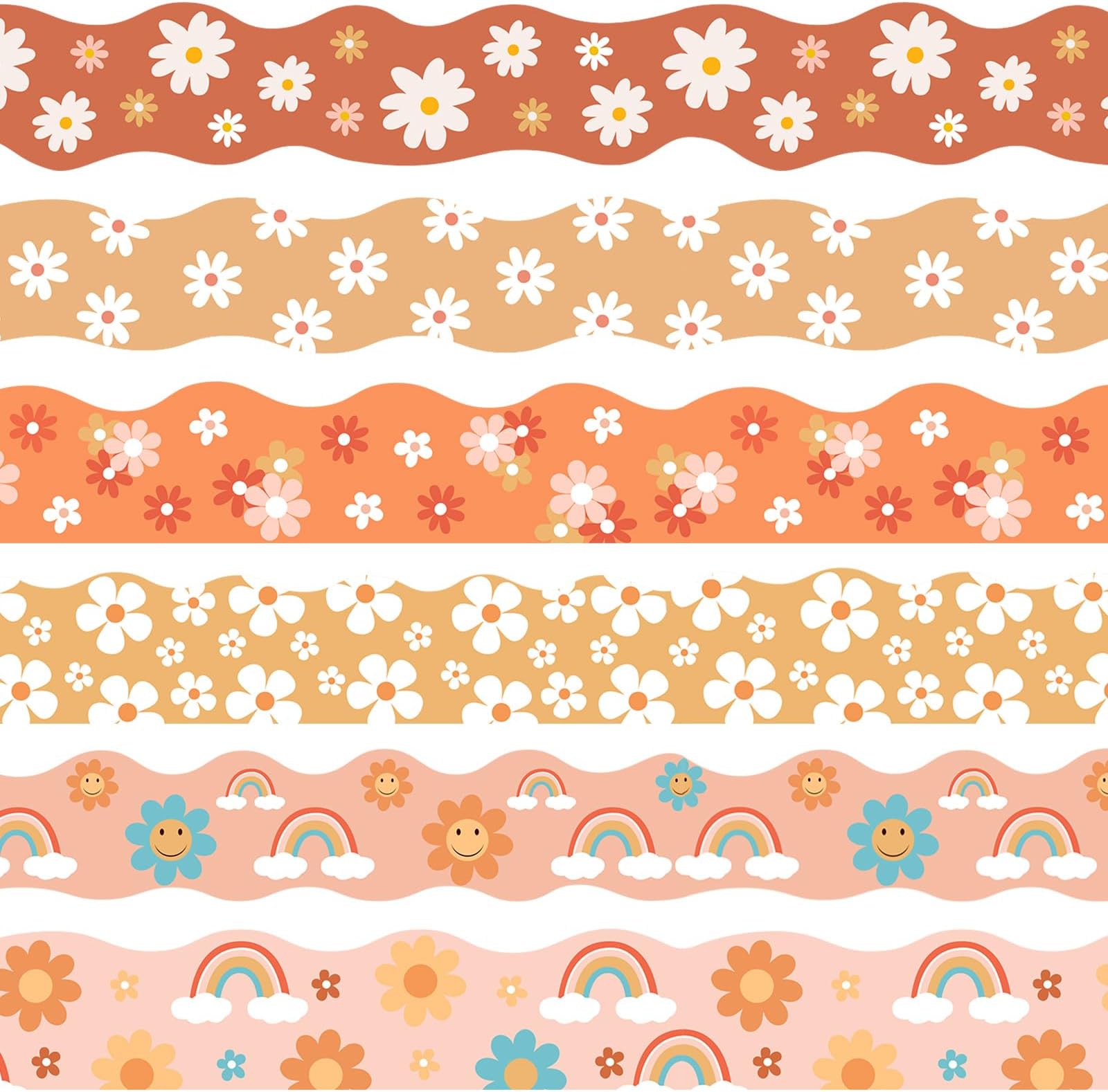 Amazon.com: Seajan 6 Pcs 197ft Daisy Bulletin Board Borders Boho Groovy ...