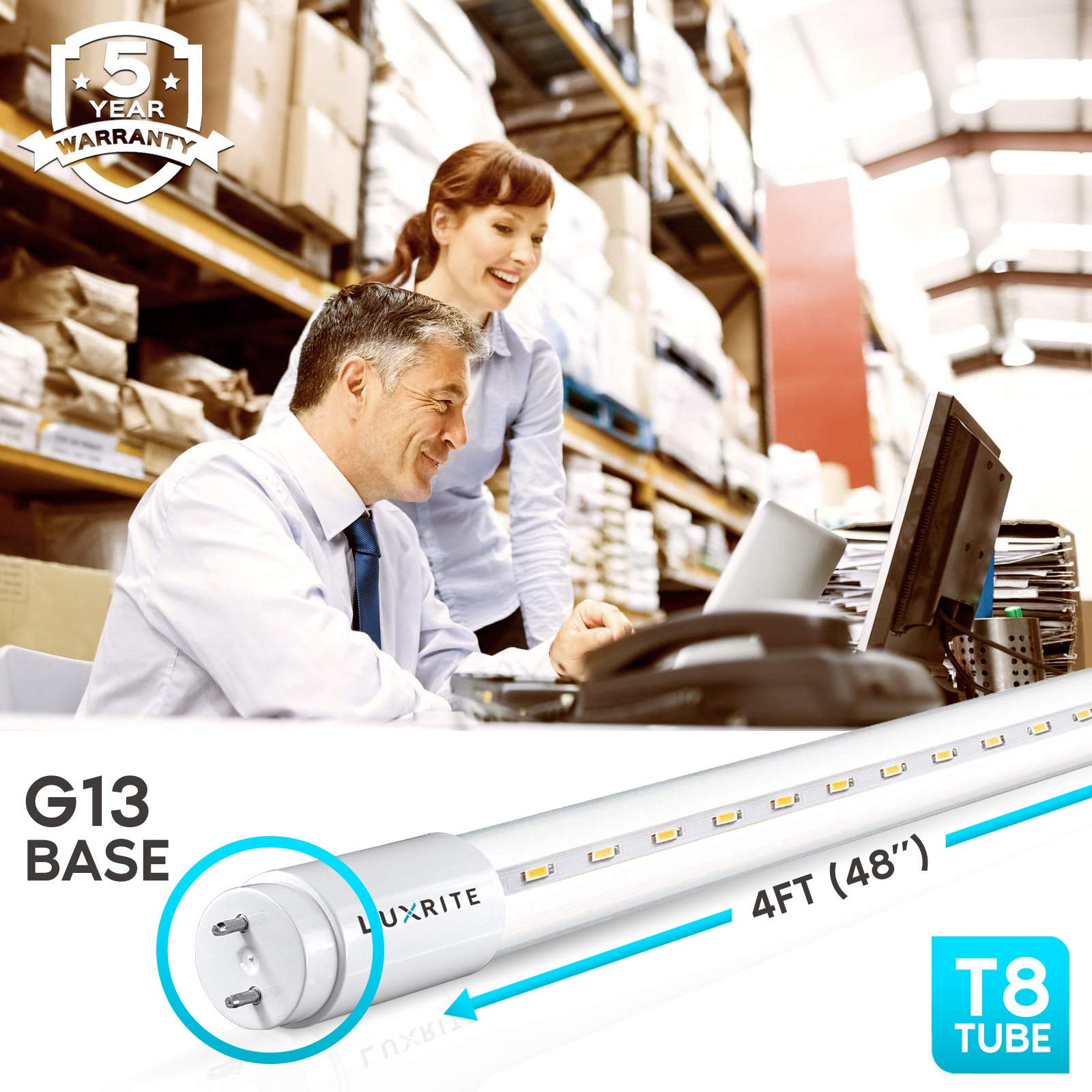 LUXRITE 12-Pack 4FT T8 LED Tube Light, Ballast and Ballast Bypass ...