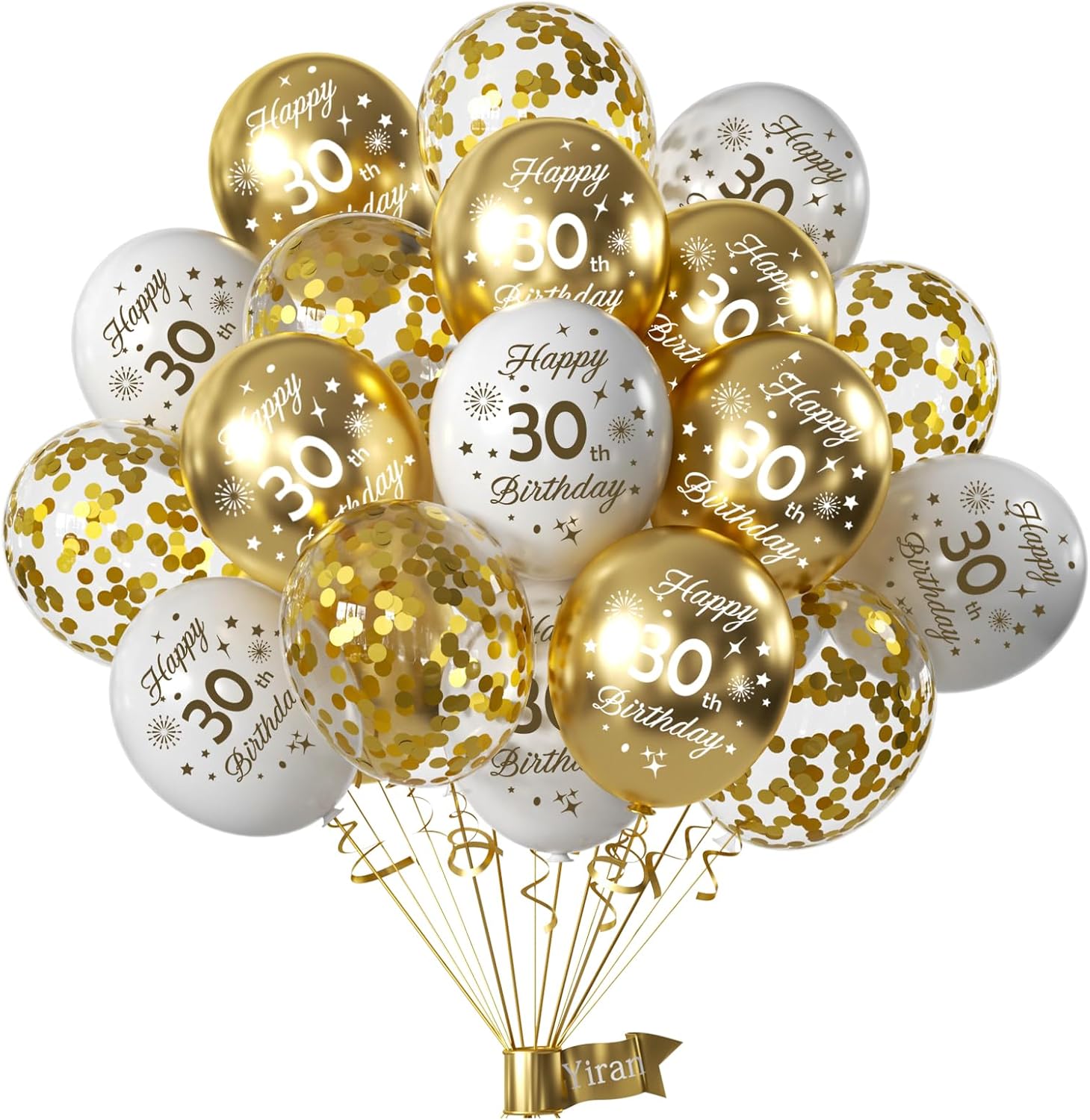 Amazon.com: Yiran 30th Birthday Balloons, White Gold Number 30 Balloons ...