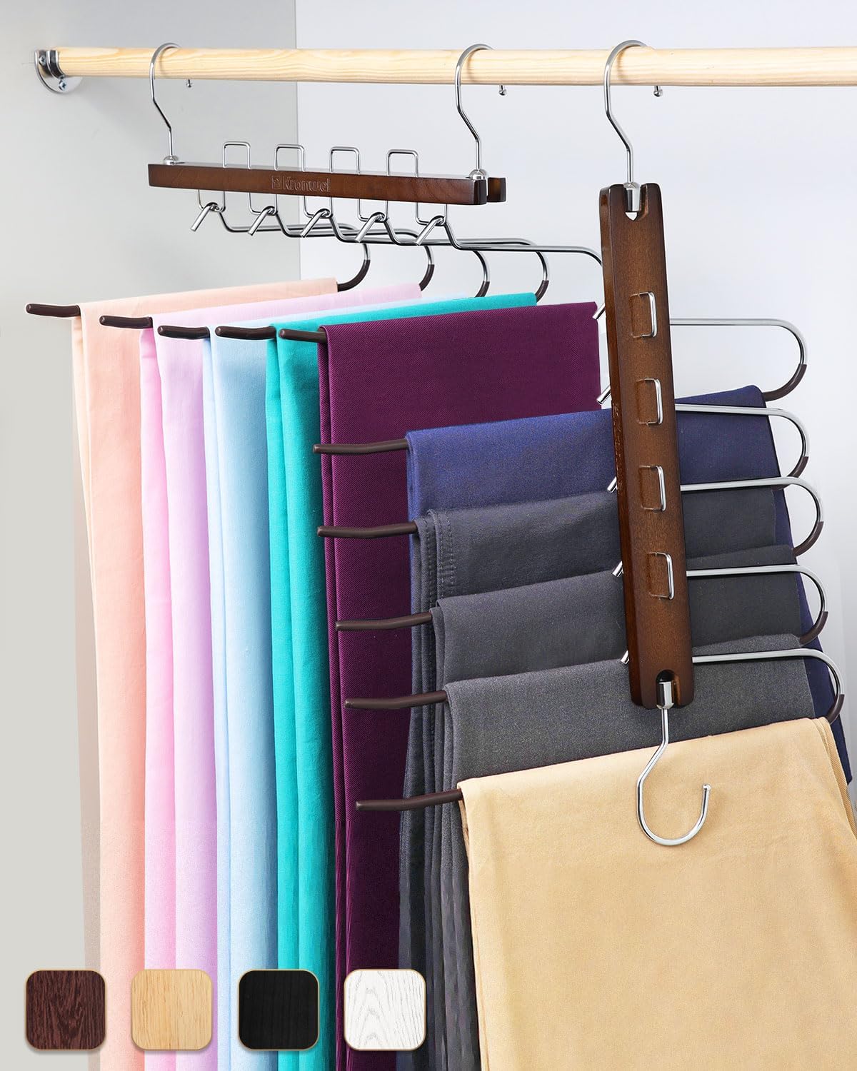Amazon.com: Altai Republic Wooden Pants Hangers Space Saving - 5 in 1 ...