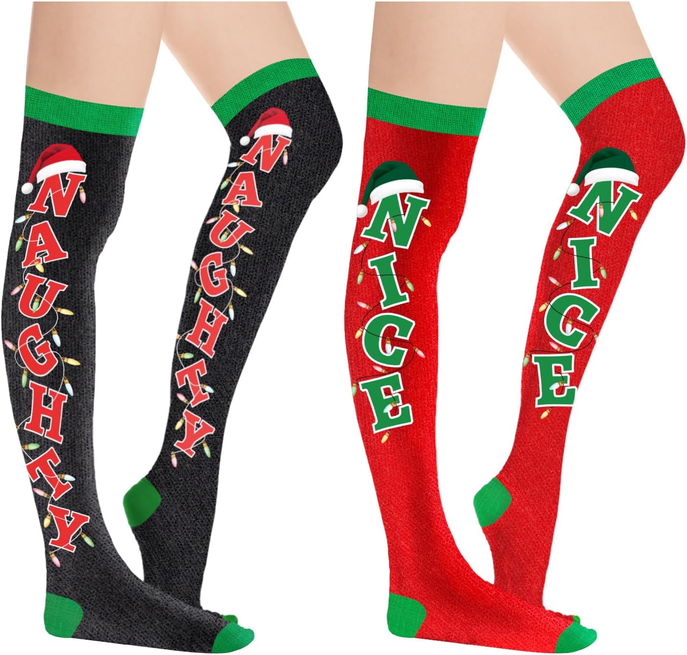 Amazon.com: 2 Pairs Christmas Knee High Socks Women, Black Naughty and ...