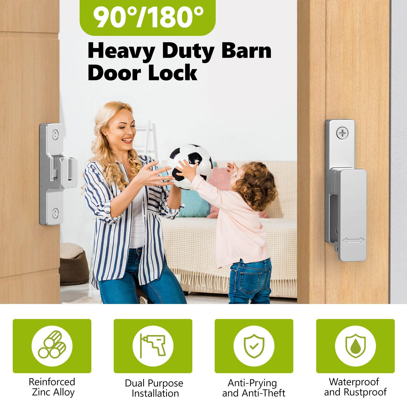 Snapklik.com : Barn Door Lock, 90/180 Degree Zinc Hardware Sliding Door ...