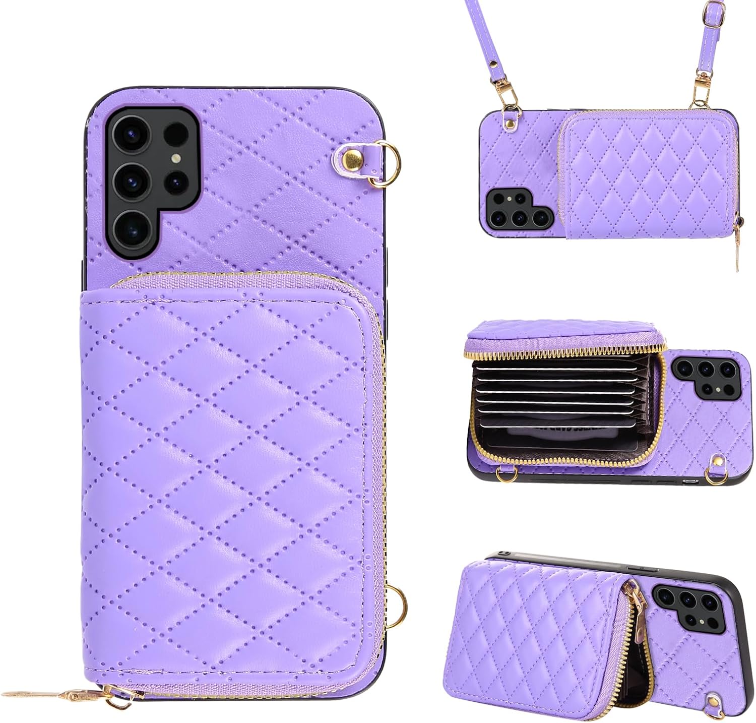 Amazon.com: Furiet Detachable Crossbody Strap Wallet Case for Samsung Galaxy S22 Ultra 5G Zipper ...