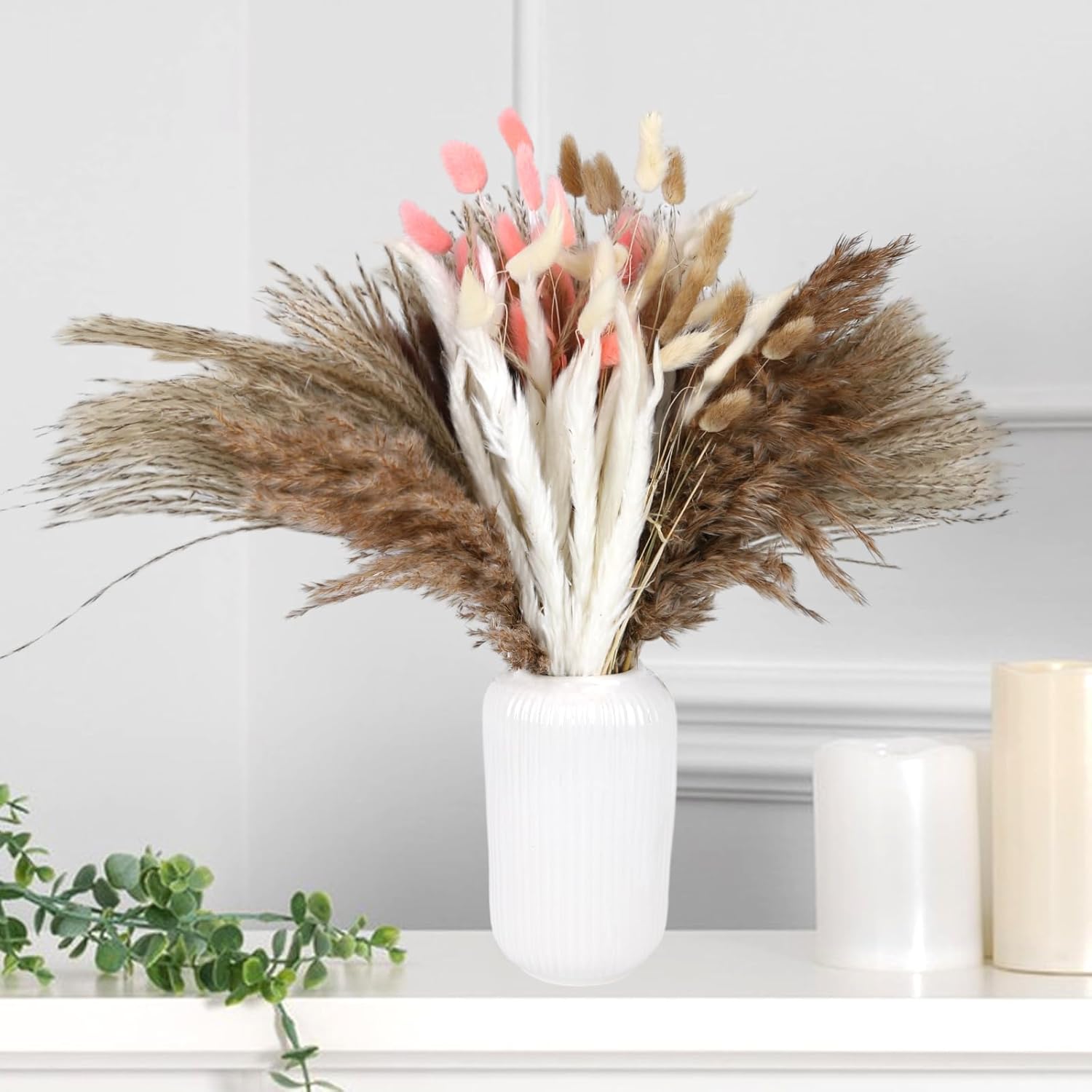 Fadcaer 107 Pcs Natural Brown Pampas Bouquet Fluffy Dried Flowers Reeds ...
