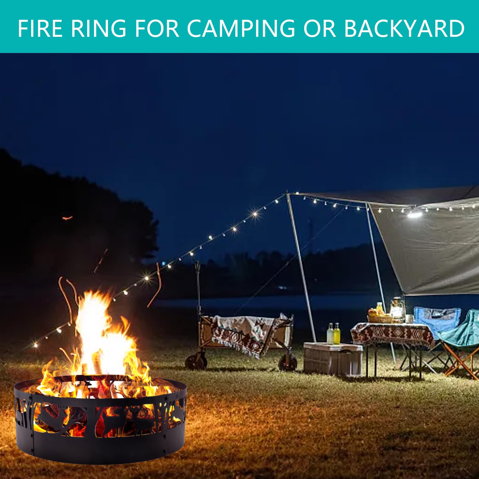 Steel Fire Pit Ring 36 Inch Heavy-Duty | Portable Outdoor Campfire Ring ...