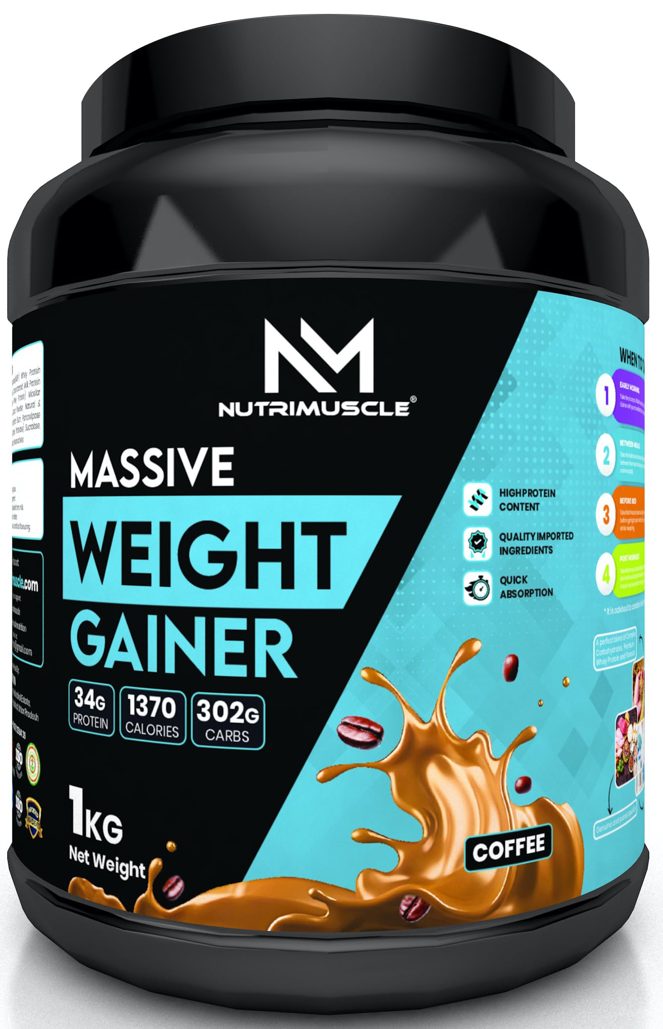 Nutrimuscle Massive Weight Gainer - 1kg - COFFEE Flavour For Weight ...