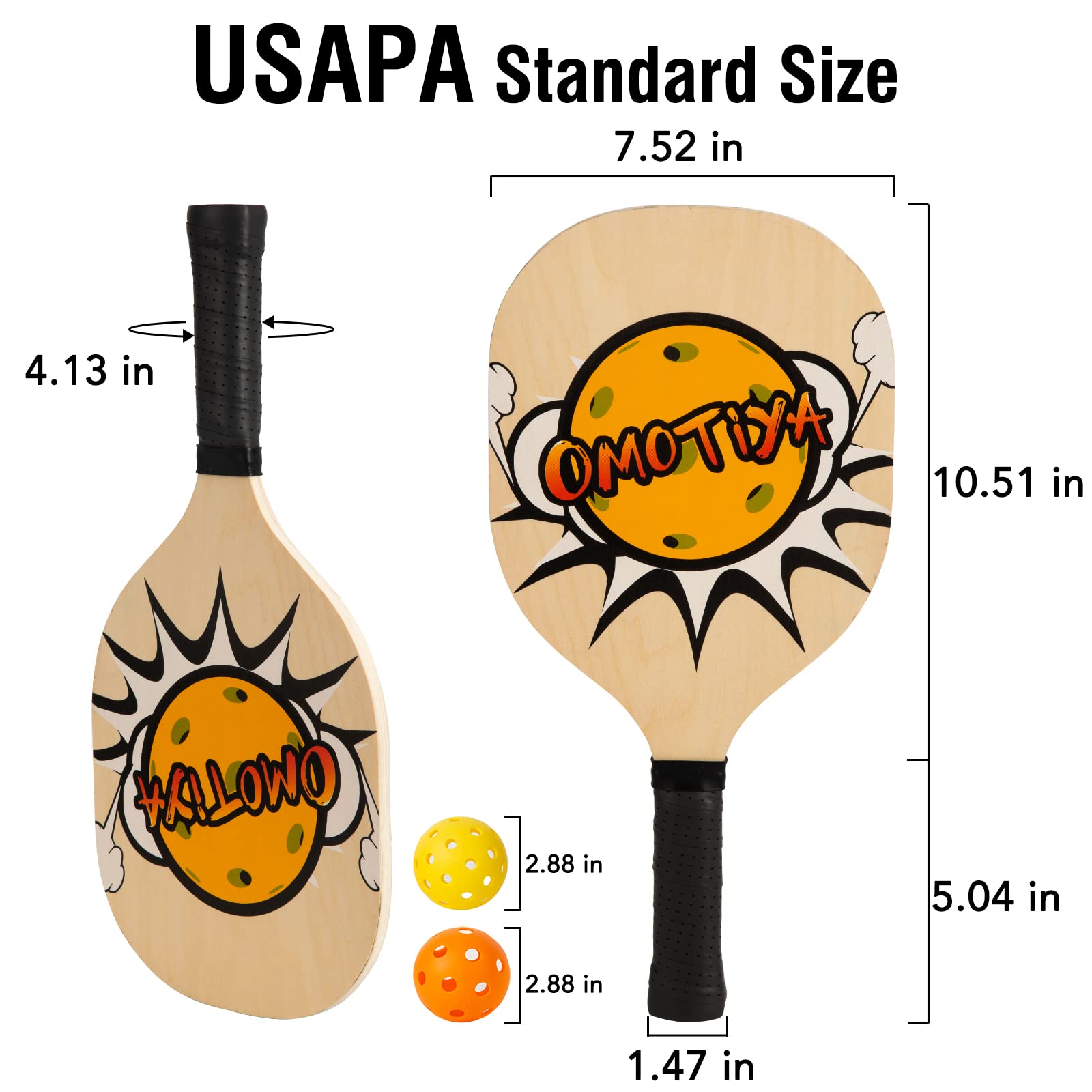 OMOTIYA Pickleball Paddles Set - Wooden Pickleball Paddles Set of 4 ...