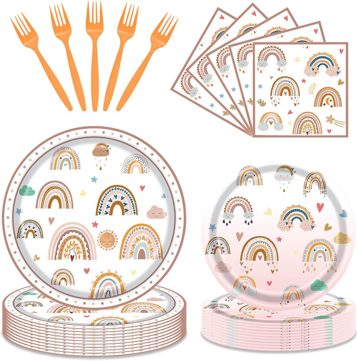 Amazon.com: 96 Pcs Boho Rainbow Party Tableware Set,1st Birthday Party ...