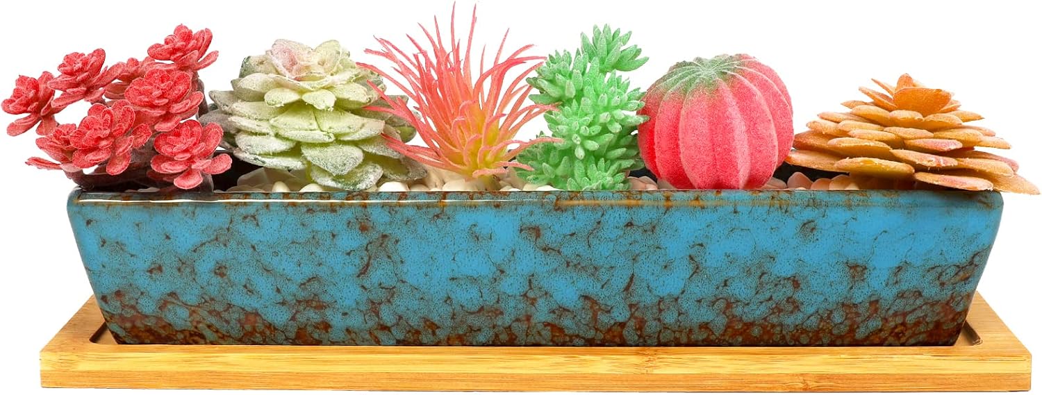 Amazon.com : Kipokalor Succulent Planter Pot, Blue Long Rectangle ...