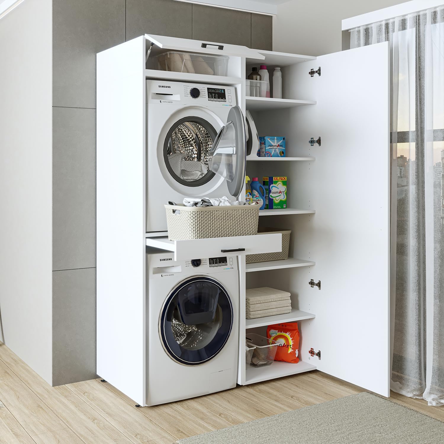ROOMART, Schrankwand, Trockner auf Waschmaschine, 127 cm breit ...