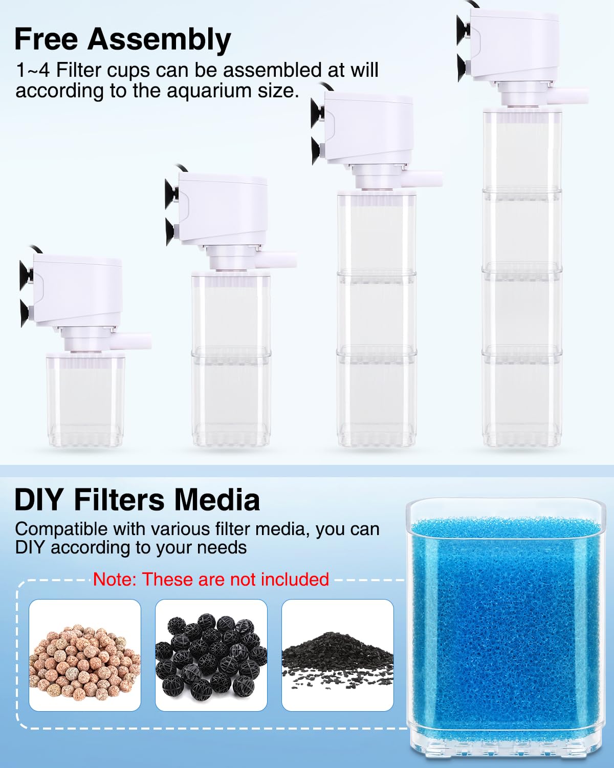 Aquarium Power Filter - Fish Tank Filter Aeration Adjustable for 40 to ...