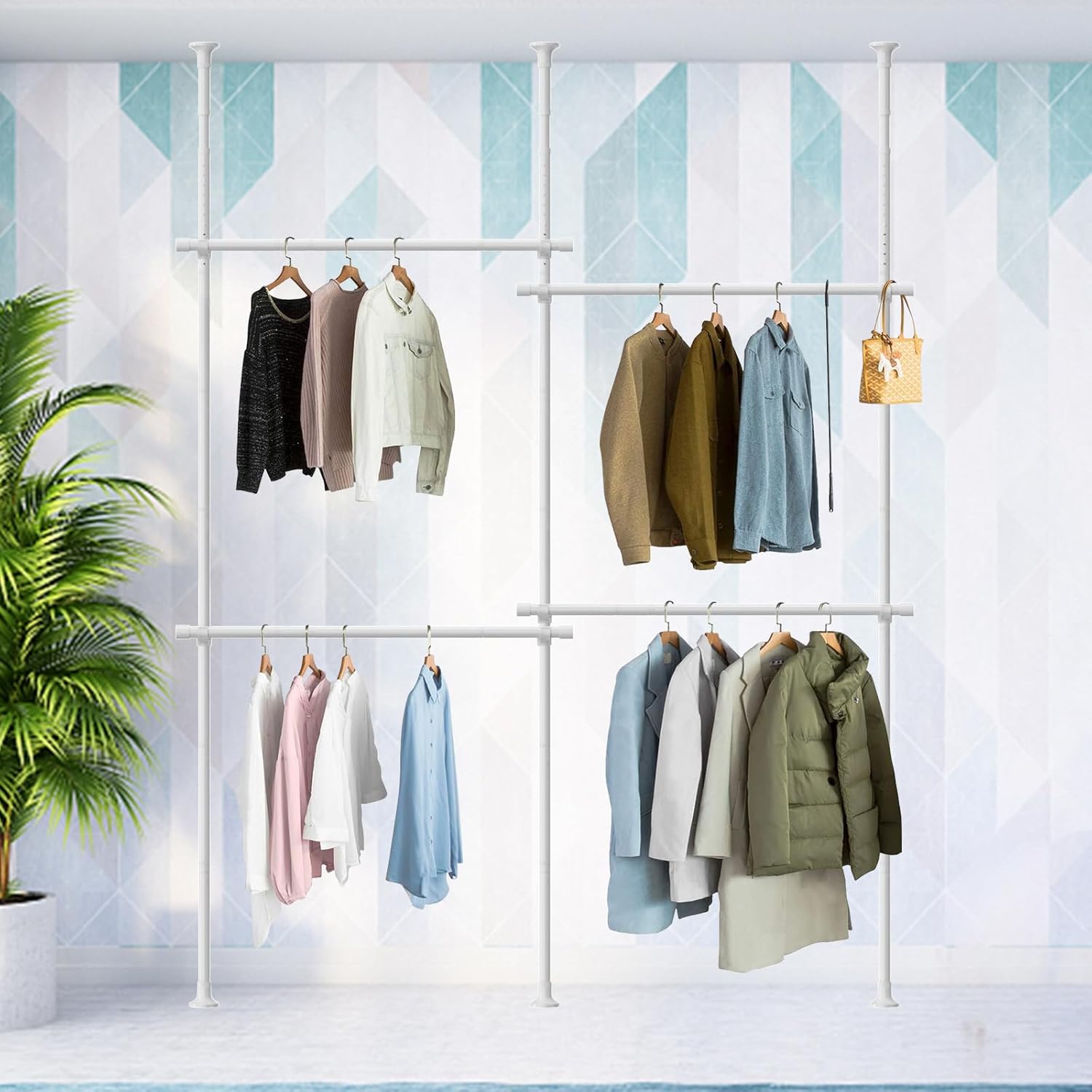 Amazon.com: HOSKO Double Floor to Ceiling Clothes Rack, Double 2-Tier ...