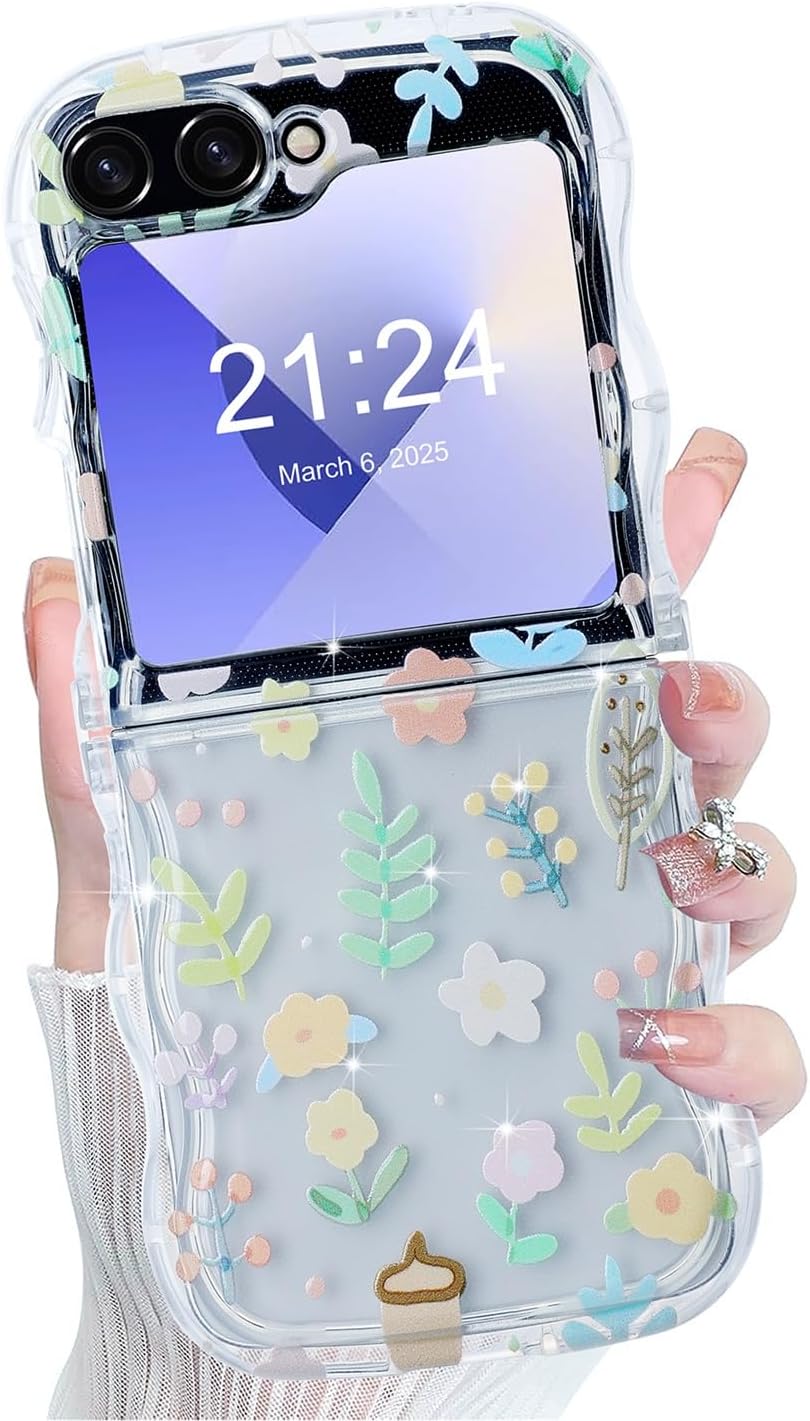 Amazon.com: DAKORIE Galaxy Z Flip 6 Case Clear Flip 6 Case Flower ...