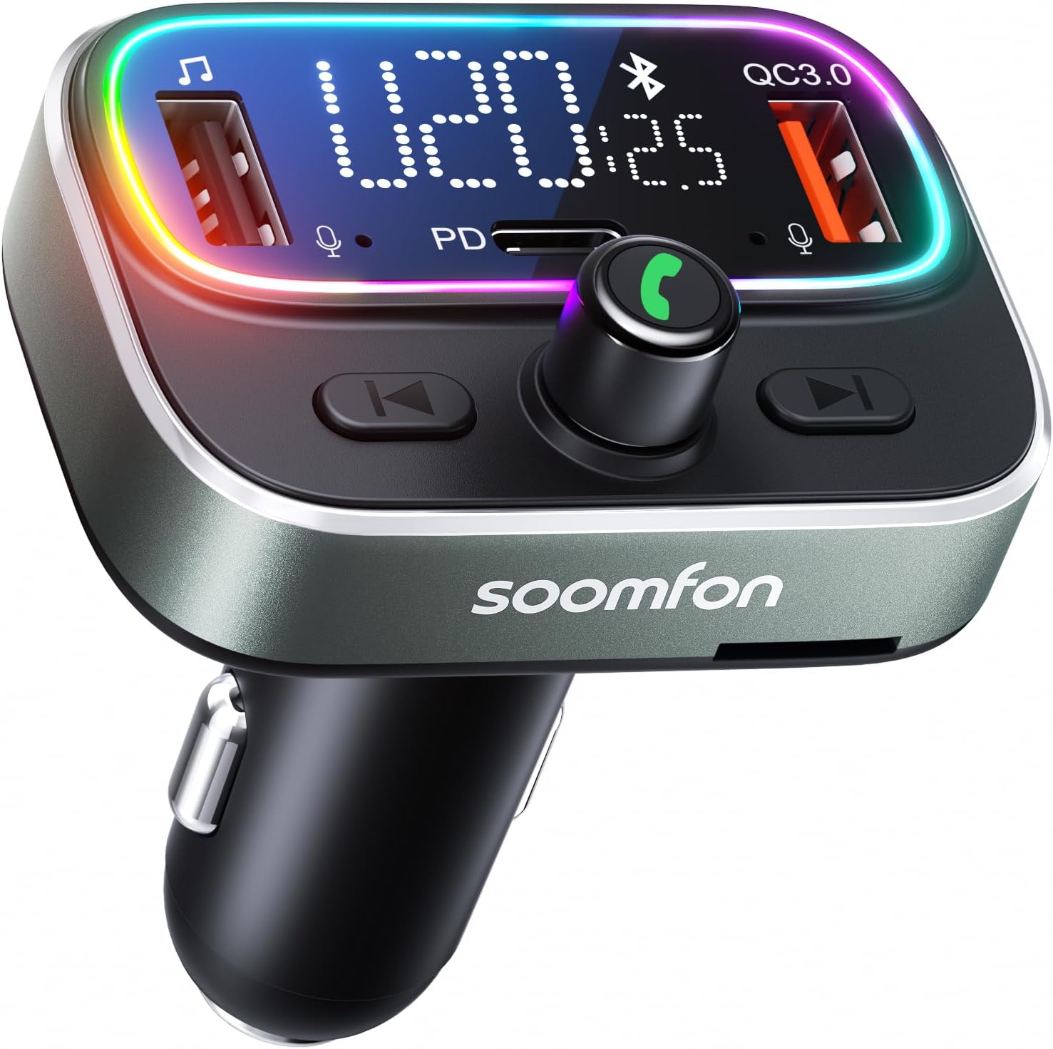 FM Bluetooth Transmitter Car - SOOMFON Enhanced Dual Mic V5.3 Bluetooth ...