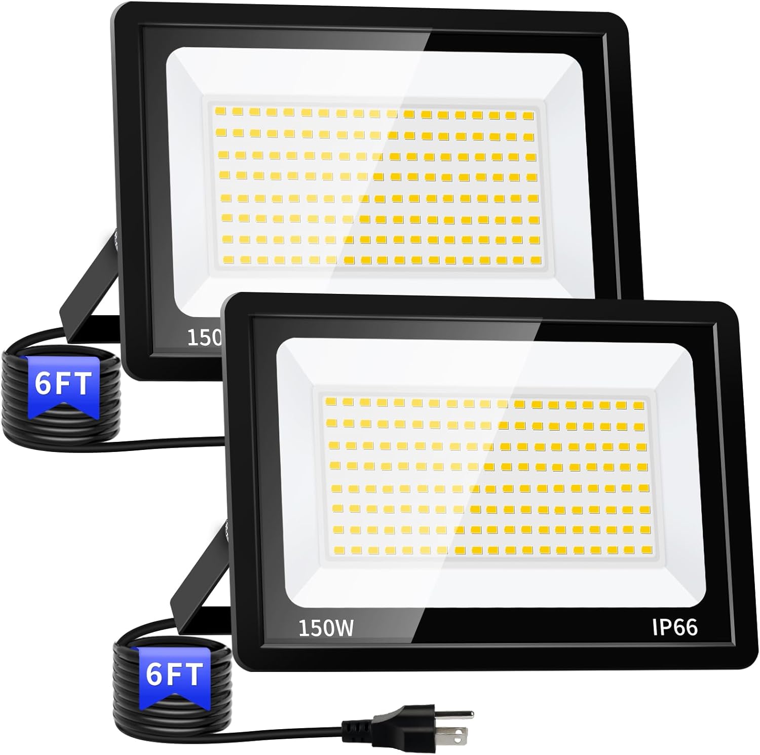 150W LED Outdoor Flood Lights with Plug, 18000lm Bright Work Light with ...