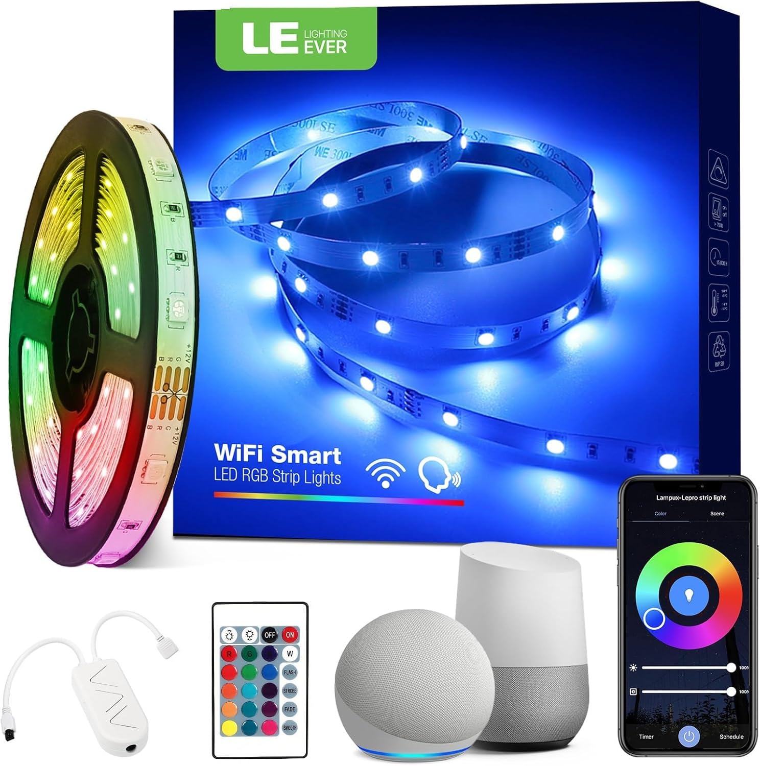 Lepro Alexa LED Strip Light 5m, Smart WiFi App Control RGB LED Strip ...