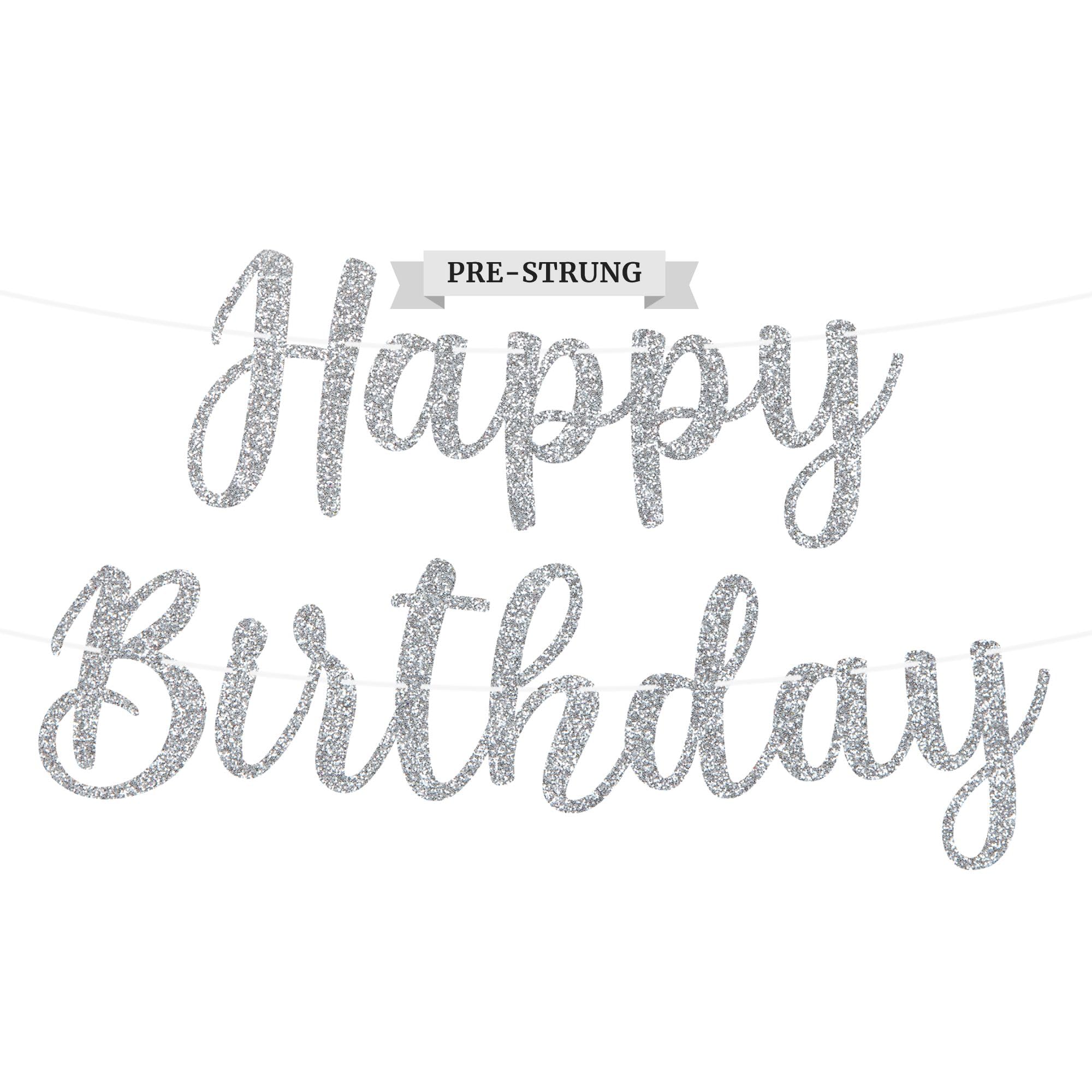 Amazon.com: Pre-Strung Happy Birthday Banner - NO DIY - Silver Happy ...