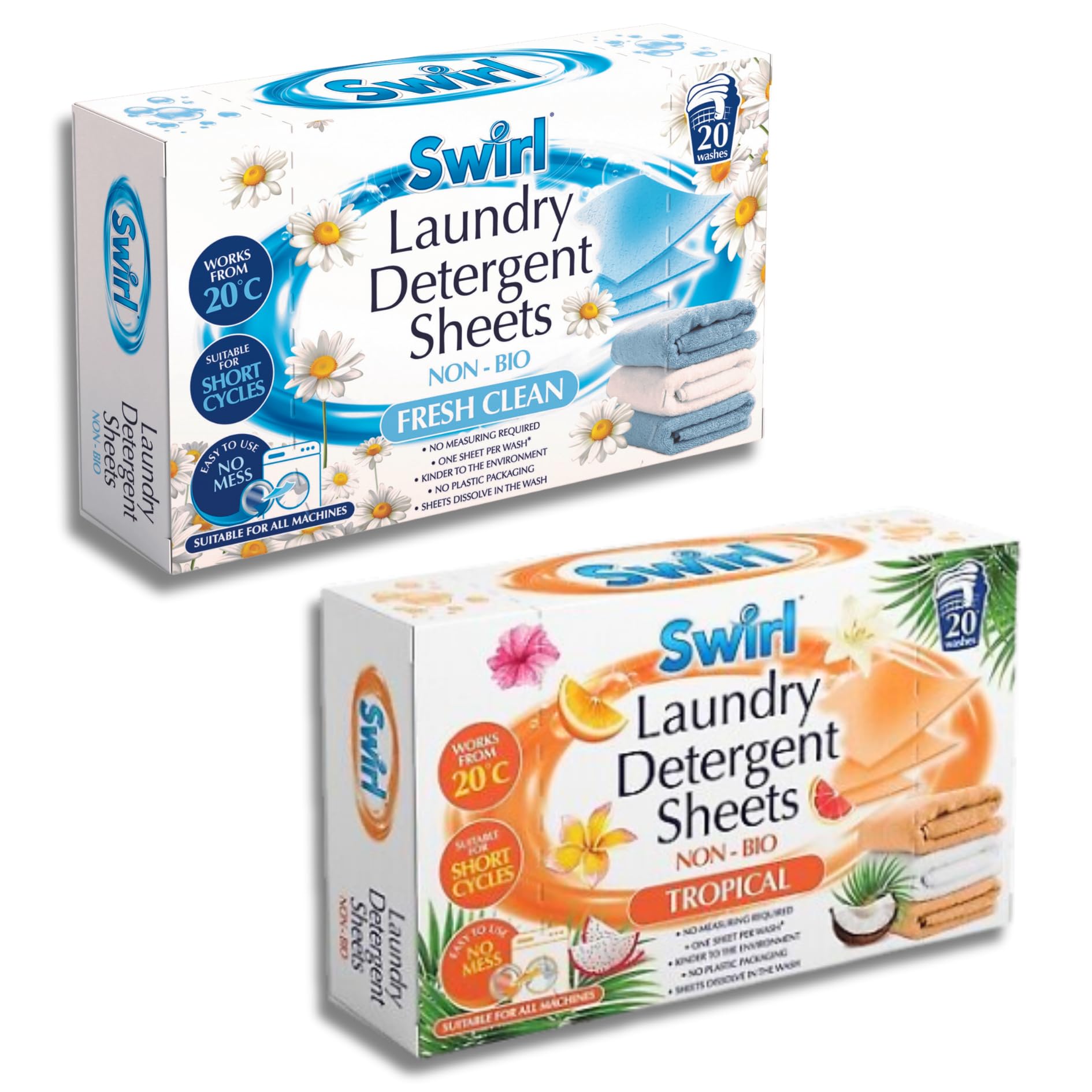 Swirl Laundry Detergent Sheets Bundle: Fresh Clean & Tropical Scent ...
