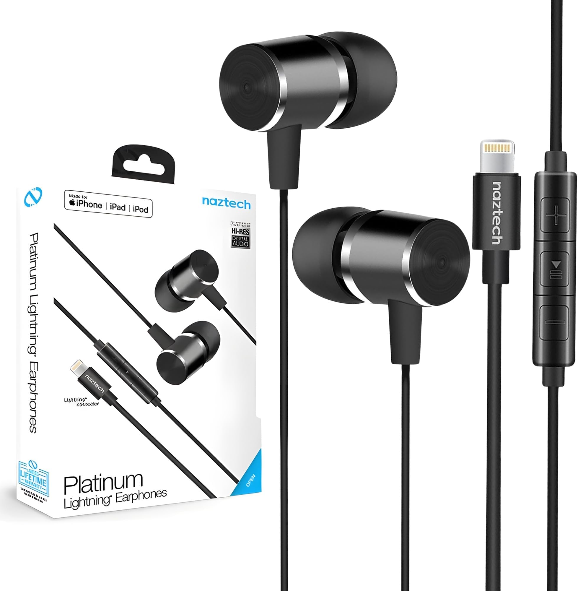 Amazon.com: Naztech Platinum Lightning Earphones with Mic - Apple MFi ...
