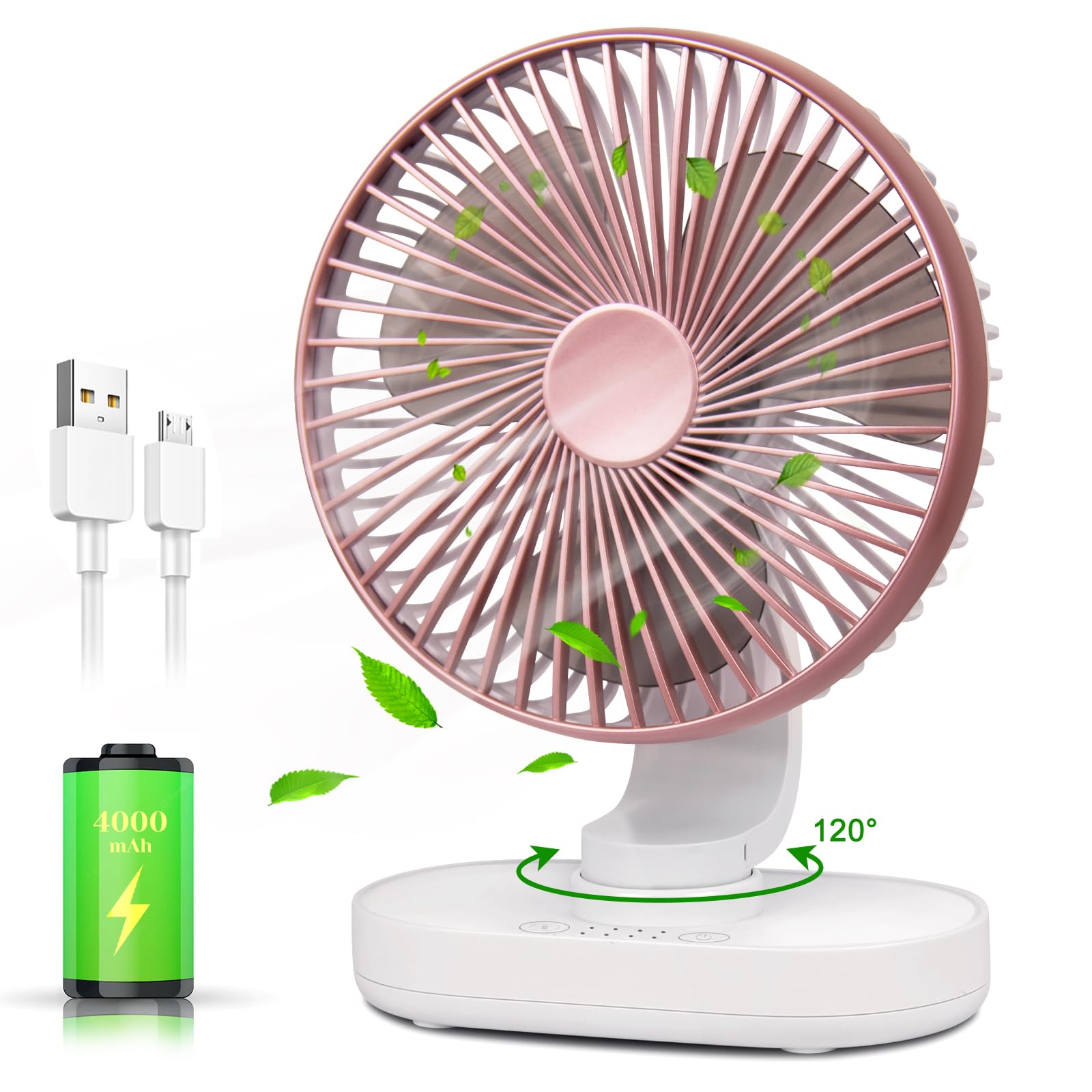 Amazon.com: CONBOLA Small Desk Fan for Bedroom, 4000mAh Battery Powered ...