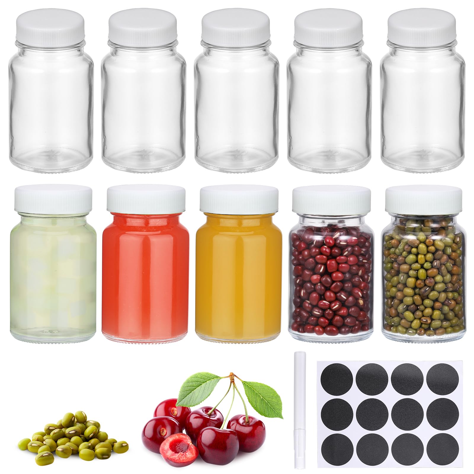 Hejo 10 Pcs Glass Shot Bottles with Lids, 60 ml Juice Shot Bottles with ...