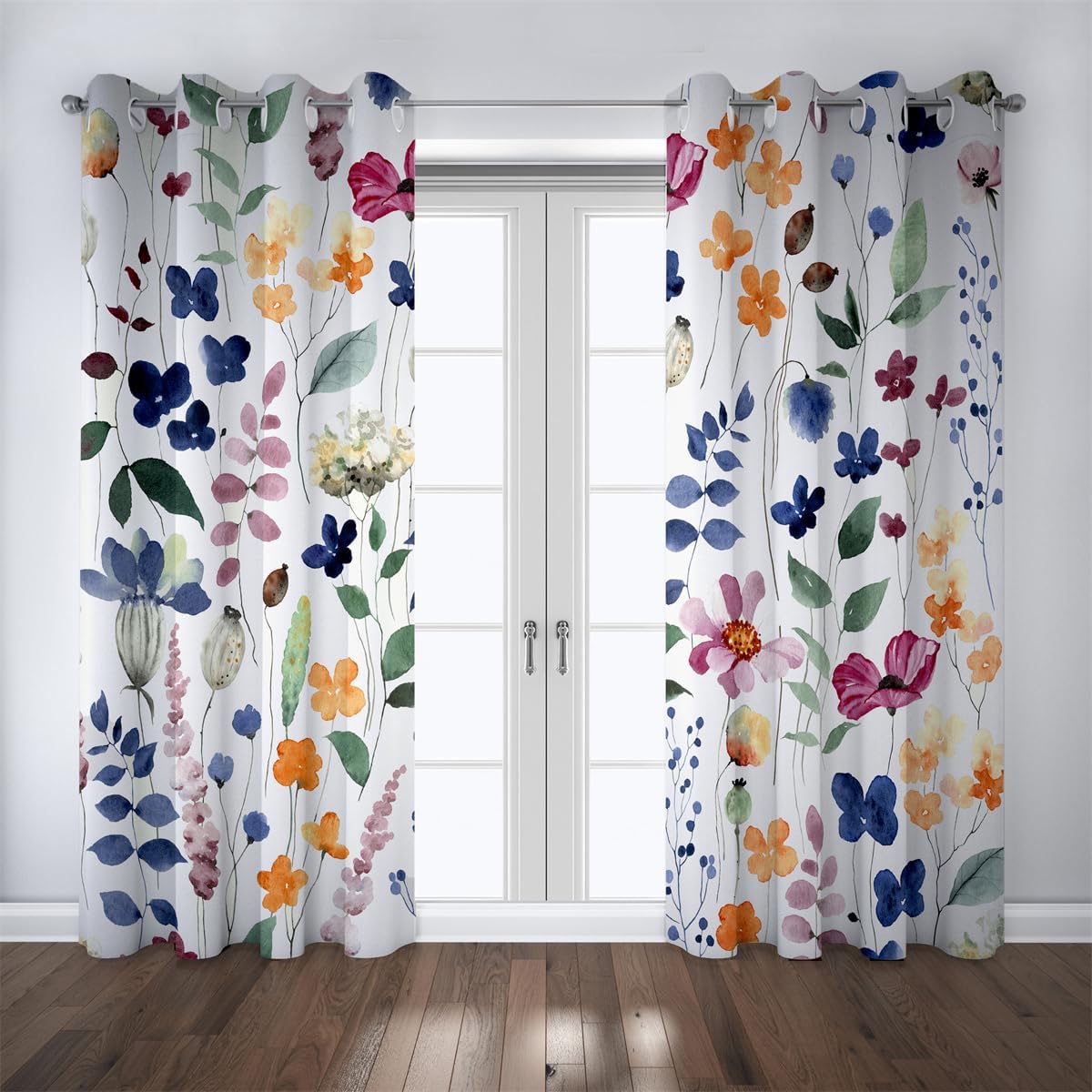 Amazon.com: Floral Leaves Print Blackout Curtains 63 Inch Long 2 Panel ...