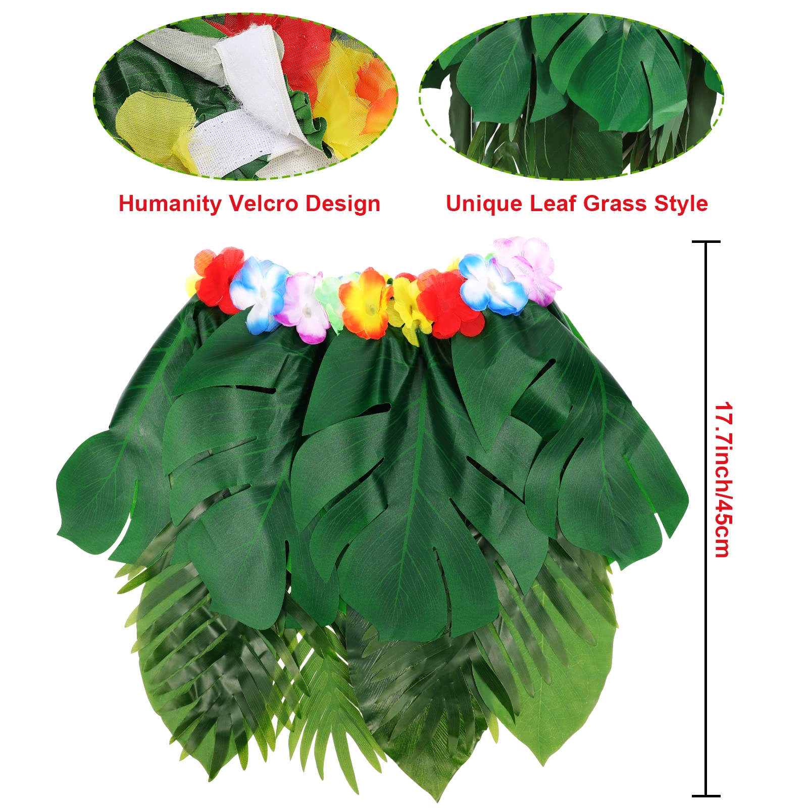 PHOGARY 7 Pieces Hawaiian Flower Leaf Hula Skirt Costume Accessory Kit ...