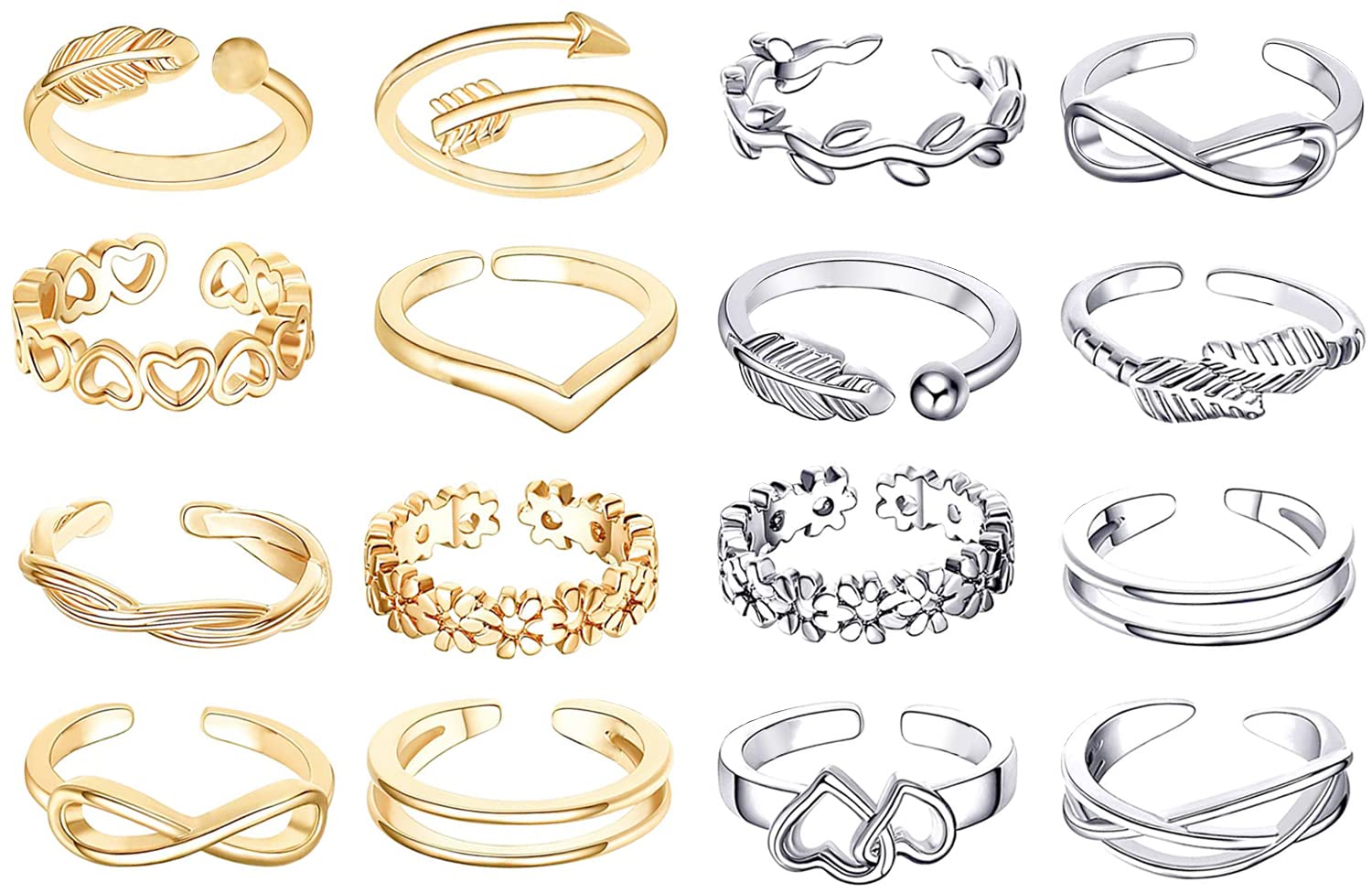 Amazon.com: GreatMH 24PCS Toe Rings for Women Adjustable Toe Rings ...