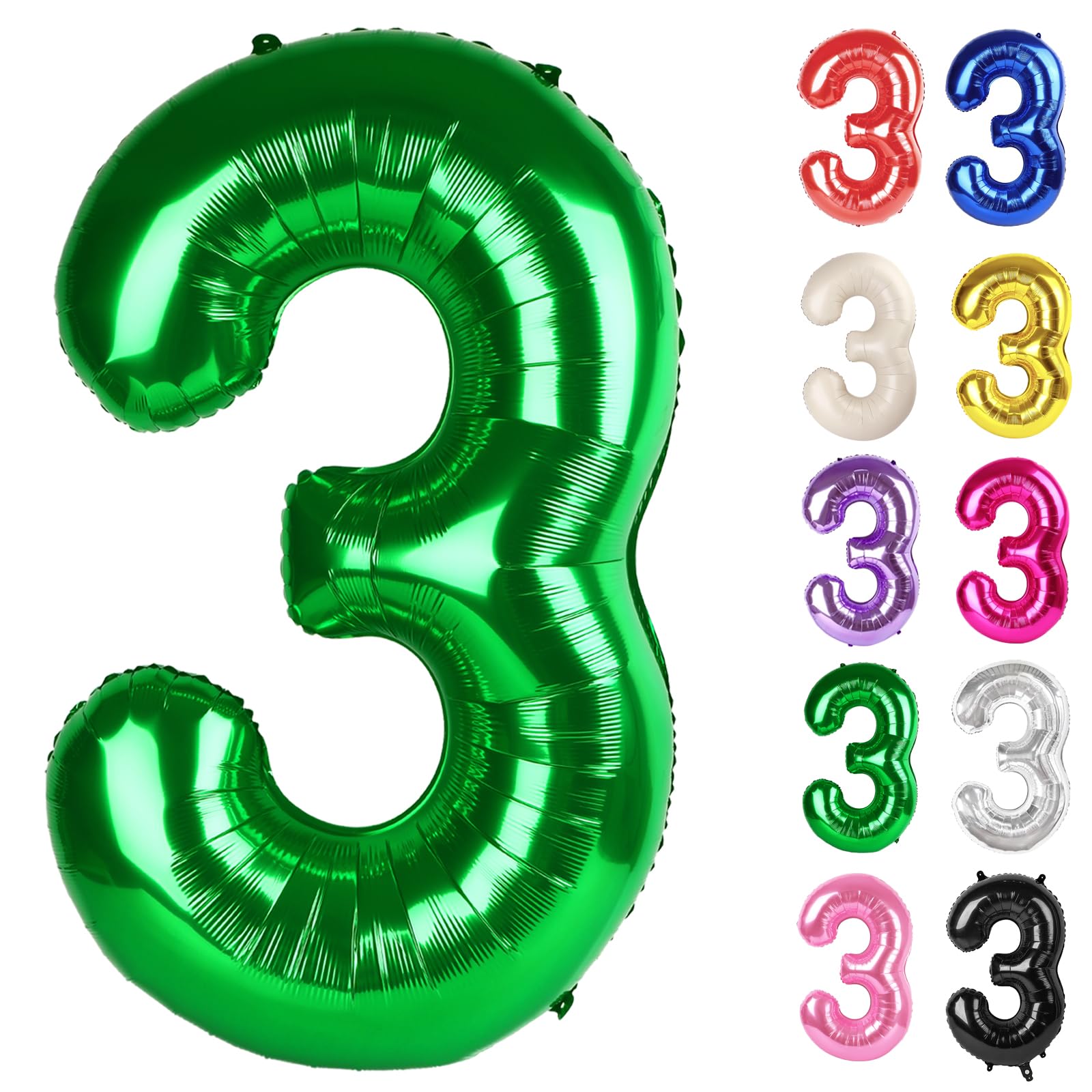 Amazon.com: Green Number 3 Balloon 40 Inch, 3 Balloon Number, 3rd ...